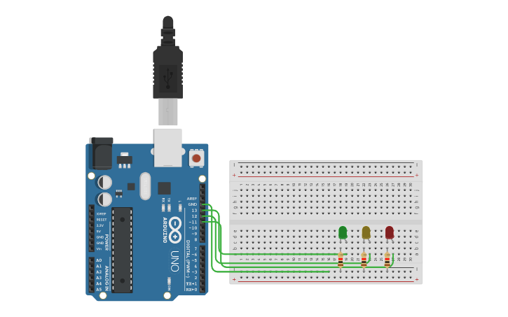 Circuit design Circuito Semáforo - Tinkercad