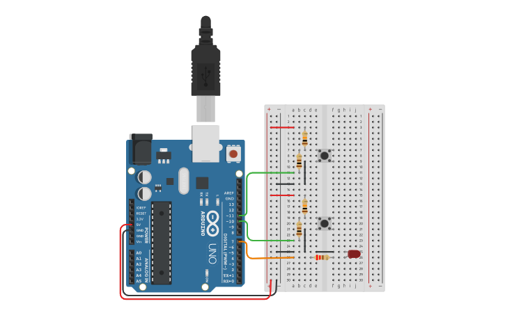 Circuit design Push-button - Tinkercad