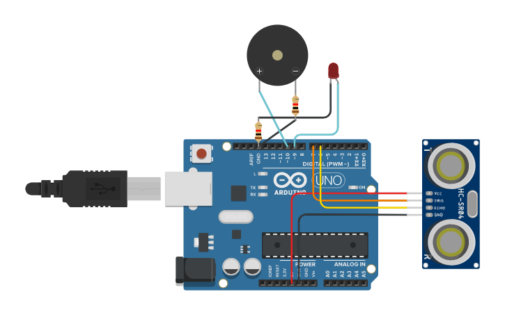 Circuit design ultrasonic sound detecting sensor - Tinkercad