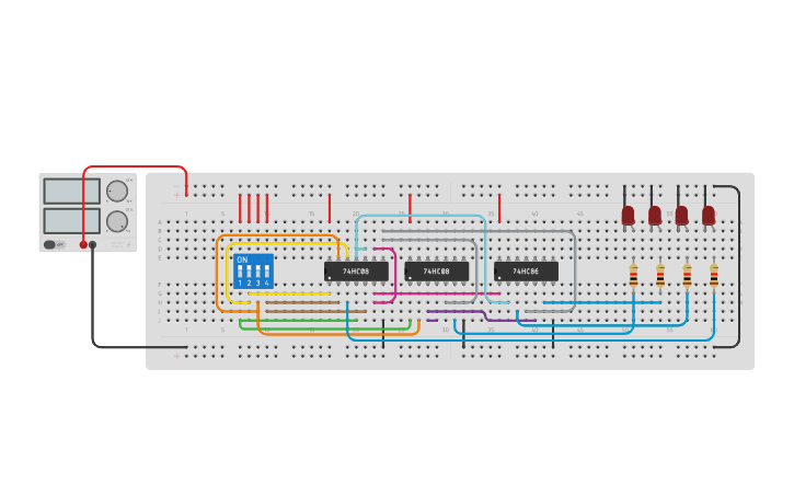 Circuit design 2 bit binary multiplication - Tinkercad