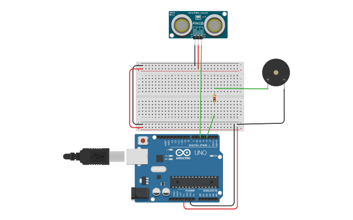 Circuit design Distance-sensor - Tinkercad
