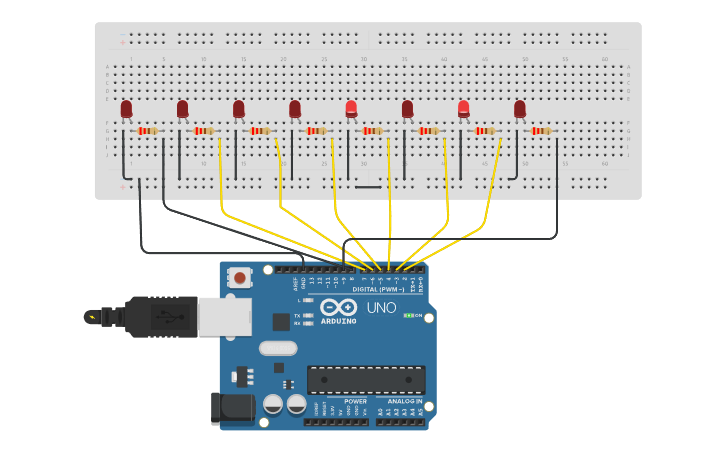 Circuit design • numeración del 0 al 255 - Tinkercad