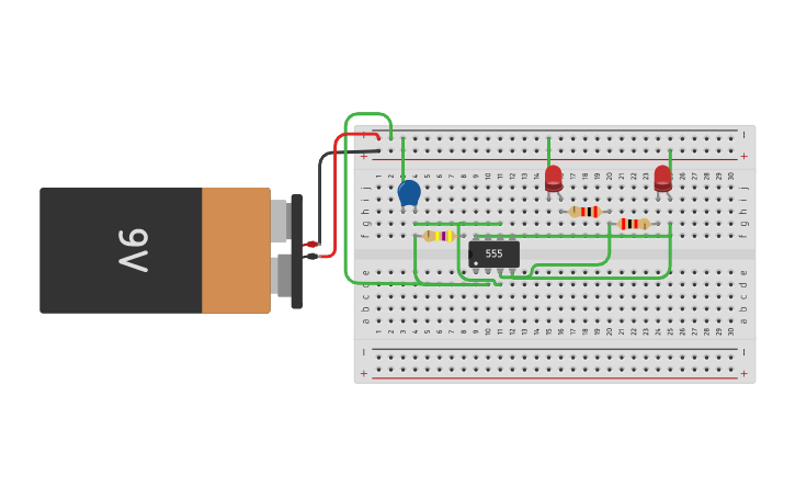 Circuit design Flashing LED with 555 #2 - Tinkercad