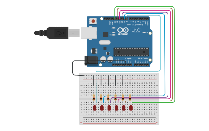 Circuit design LED-Water-Flow | Tinkercad