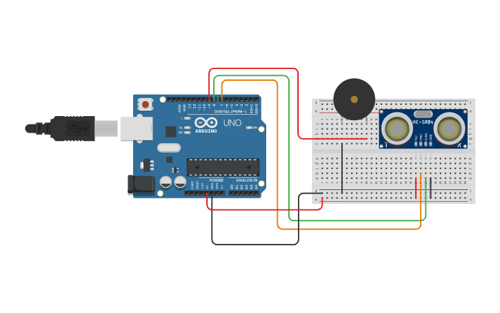 Circuit design Arduino sensore parcheggio con HC-SR04 - Tinkercad