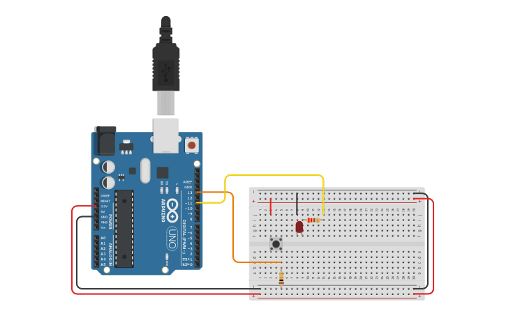 Circuit design PWM led with button - Tinkercad