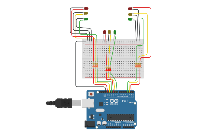 Circuit design 3 way Traffic Light - Tinkercad