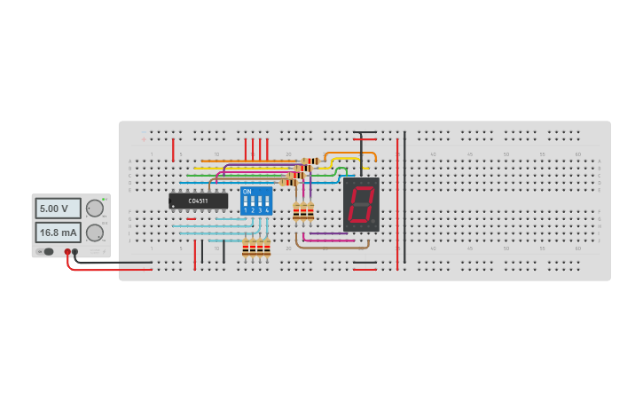 Circuit design Circuito Decodificador - BCD/7 Segmentos - Tinkercad Circuit design Circuito Decodificador - BCD/7 Segmentos - Tinkercad