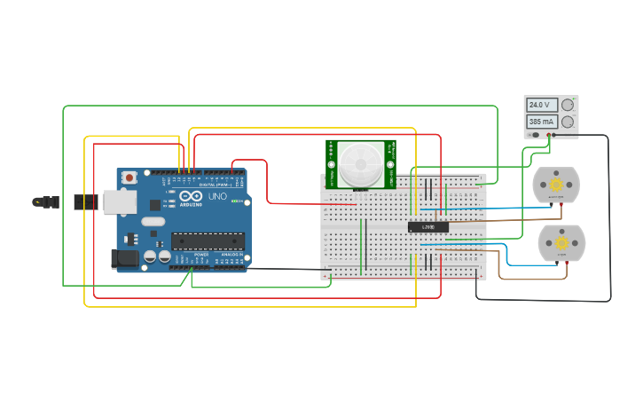 Circuit design AP3-PIR & MOTOR INTERFACE | Tinkercad