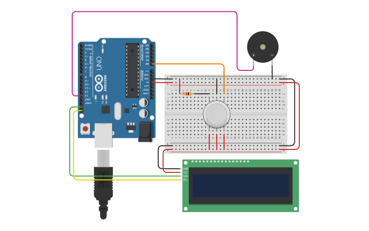 Circuit design Actividad 6.- Sensor de Gas - Tinkercad