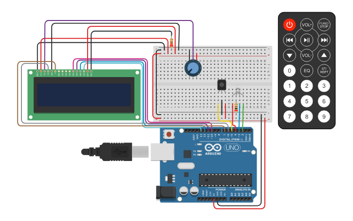 Circuit design RGB IR Control with lcd screen v2.0 - Tinkercad