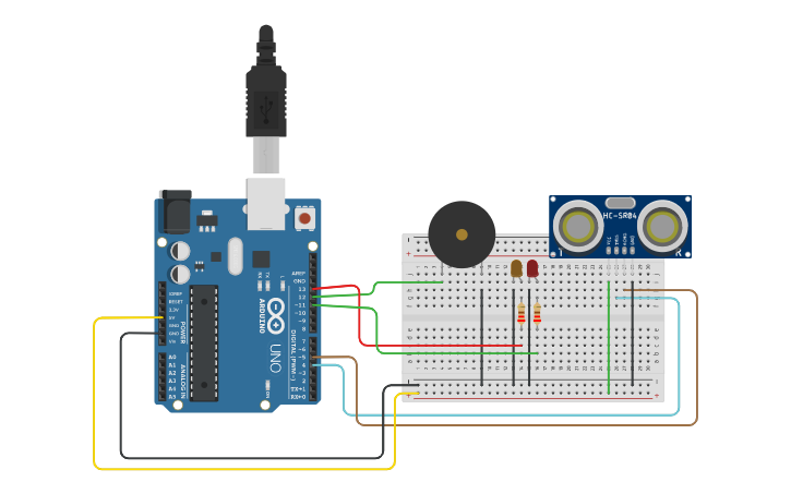 Circuit design sensor de proximidad de un vehiculo - Tinkercad