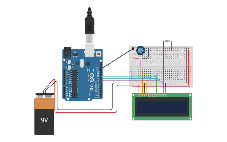 Circuit design 9V battery connected - Tinkercad