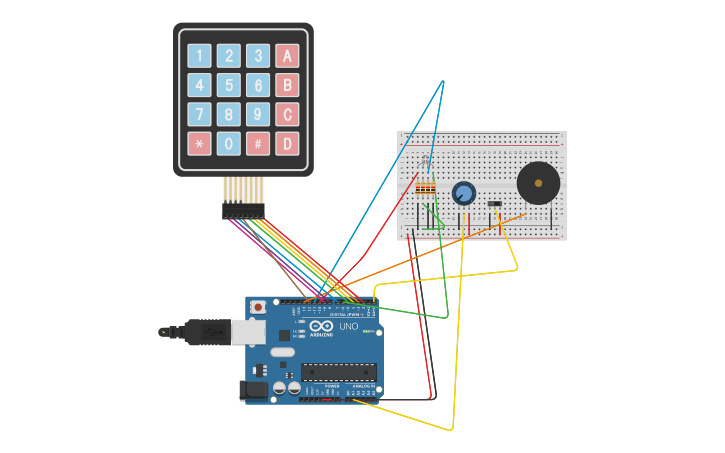 Circuit design Keypad 4x4 - Tinkercad
