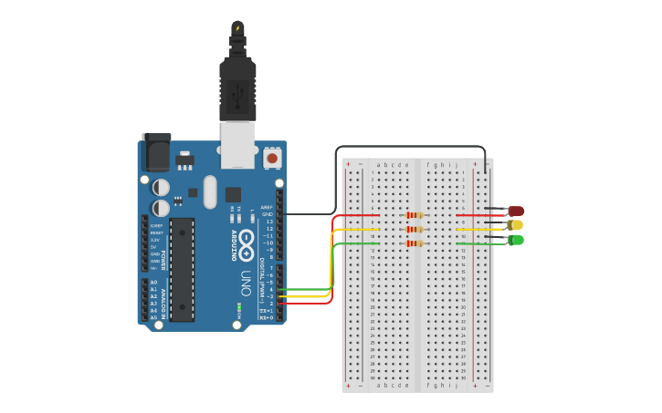 Circuit design Traffic Light | Tinkercad