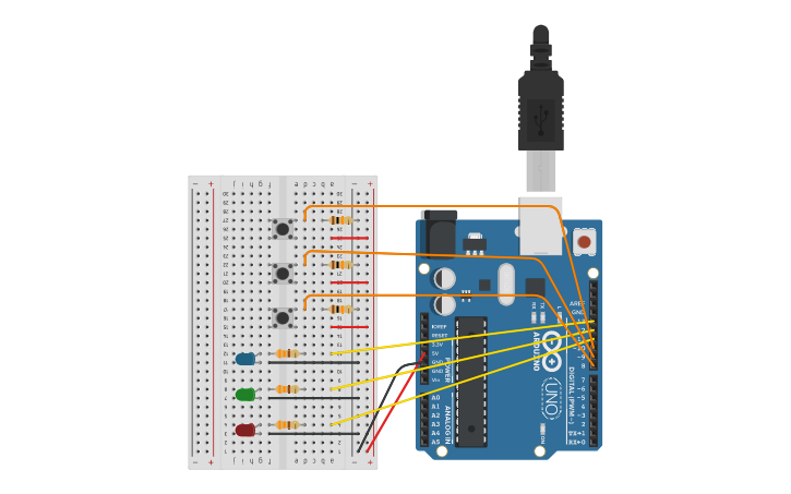Circuit design buttons_and_leds - Tinkercad