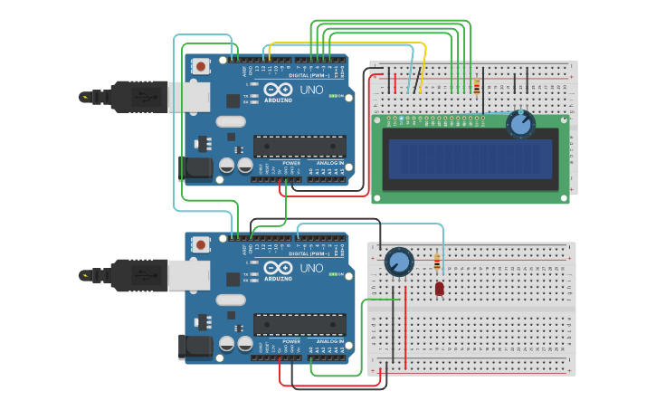 Circuit Design 2 Arduinos Tinkercad