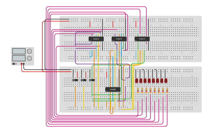 Circuit design Decode 3-8 - Tinkercad