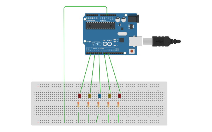 Circuit Design 5 Flashing Lights Tinkercad
