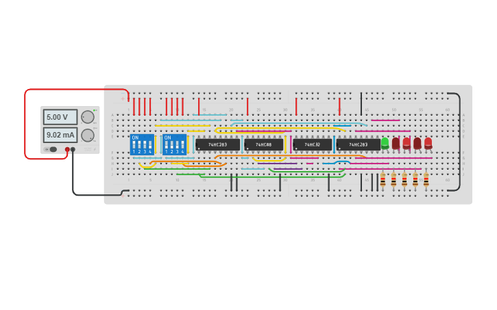 Circuit design 4 bit BCD adder | Tinkercad