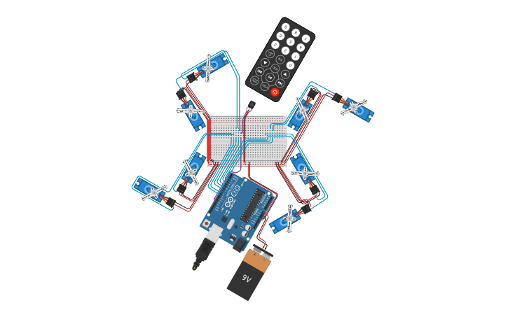 Circuit design Quadruped Spider - Tinkercad