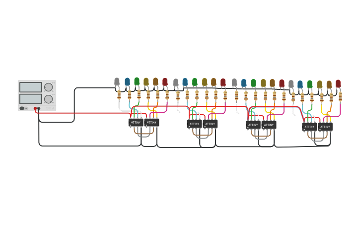 Circuit design Guirlande 8 Attiny | Tinkercad