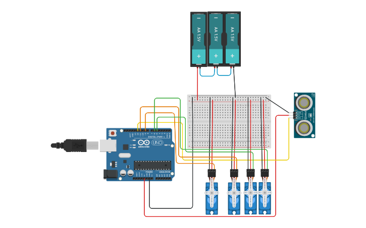 Circuit Design Circuito Programa De 4 Servo Motores Tinkercad