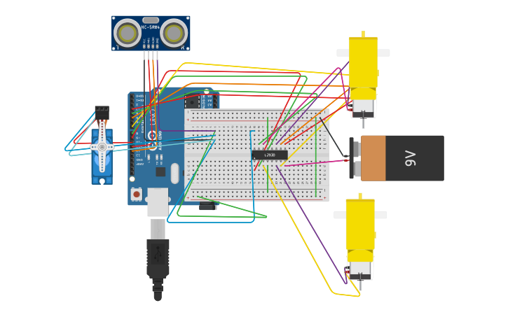 Circuit Design Obstacle Avoidance Robot Tinkercad