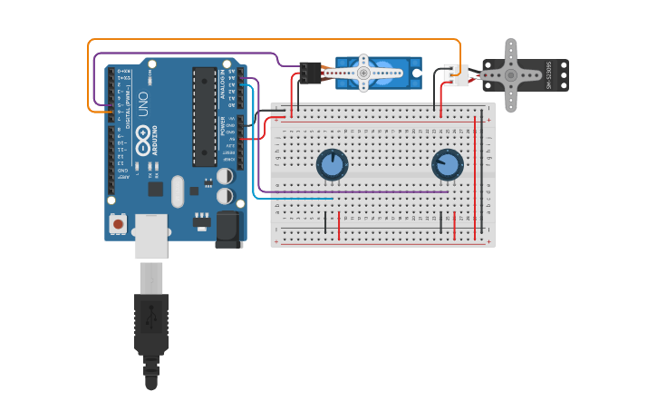Circuit Design 16 Controlando Dois Servos Com Joystick Tinkercad