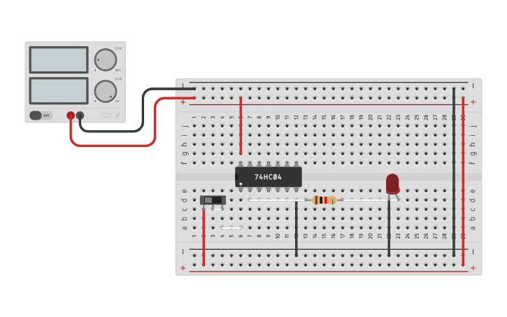 Circuit design Compuerta 7404 - Tinkercad