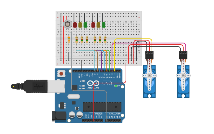 Circuit design Proyecto de Sensores y Actuadores | Tinkercad