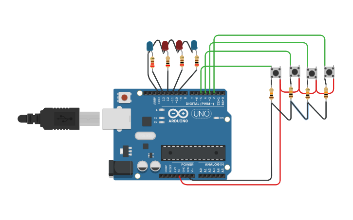 Circuit design Pulsadores en Arduino - Tinkercad