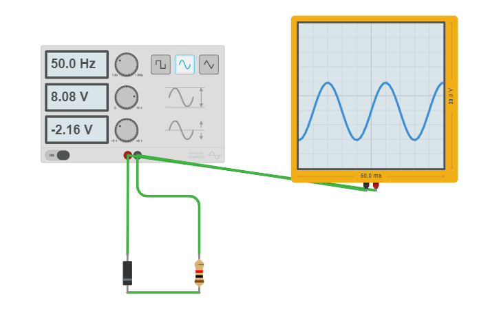 Circuit design raddrizzatore asincrono semionda | Tinkercad