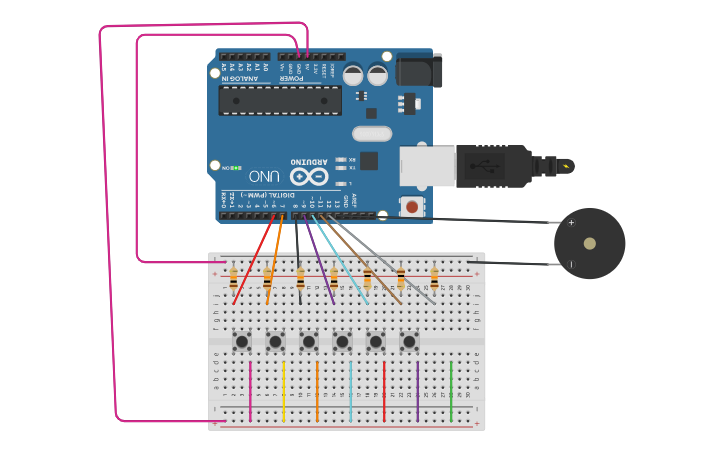 Circuit design ARDUINO MUSICAL KEYBOARD - Tinkercad