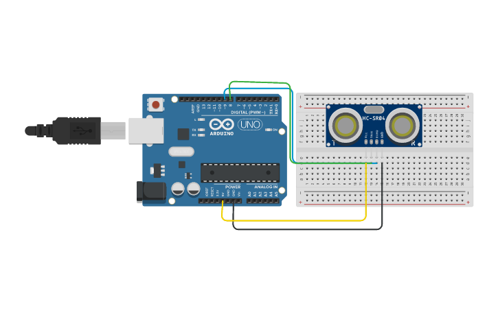 Circuit design ultrasonic sensor - Tinkercad