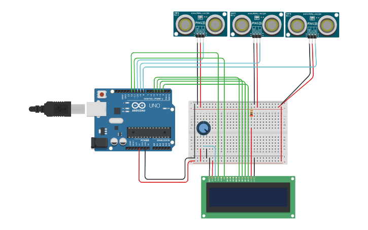 Circuit design Parqueadero inteligente/Carlos Mora | Tinkercad