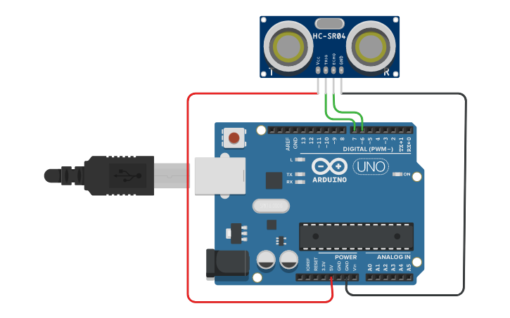 Circuit design (2 ) Ultrasonic Sensor Interfacing | Tinkercad