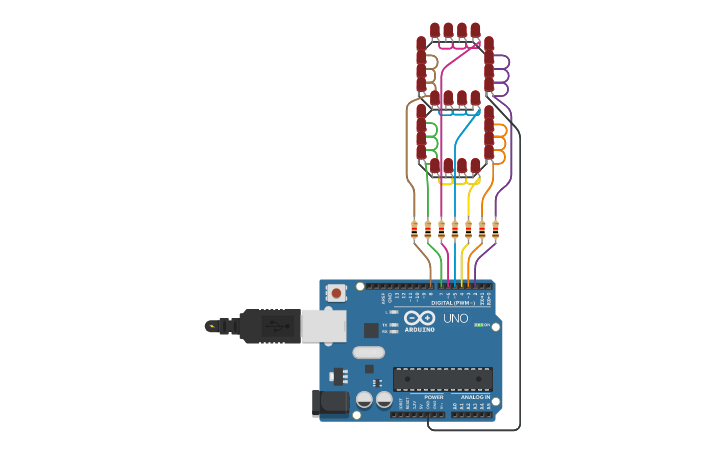 Circuit design 7 segment led arduino display - Tinkercad