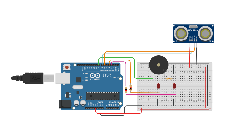 Circuit design Motion detector with ultrasonic sensor - Tinkercad