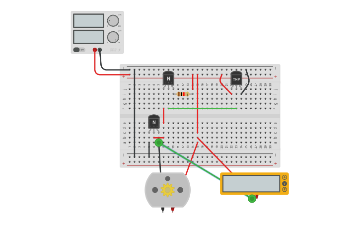 Circuit design Transistor 2n2222, lm35. - Tinkercad
