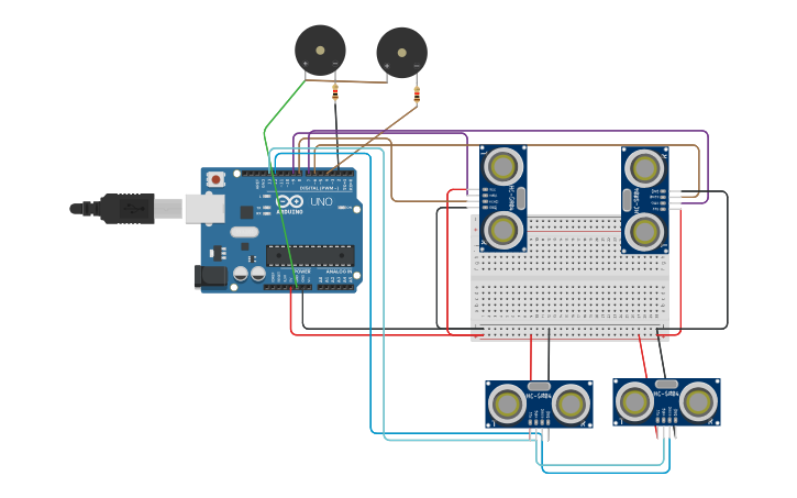 Circuit design Boné Ultrassonico | Tinkercad