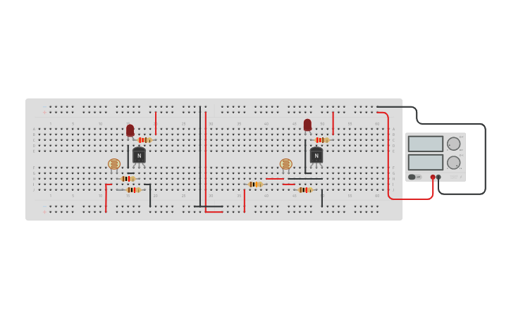 Circuit design LDR + Transistor (NC y NA) - Tinkercad