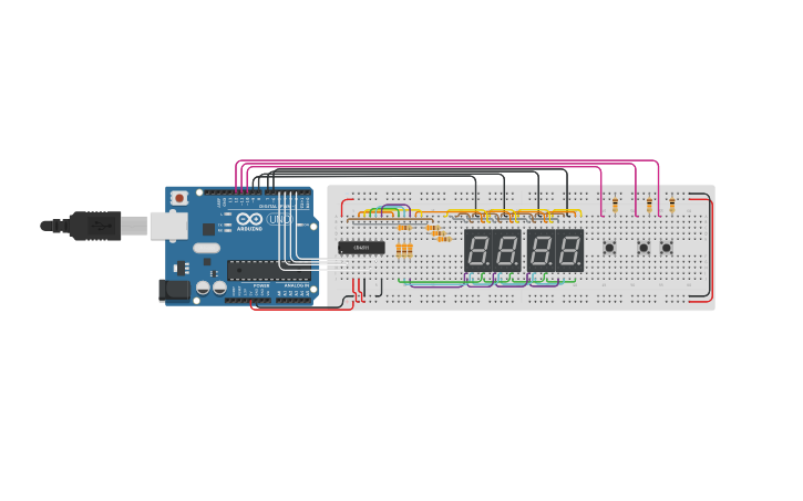 Circuit design 7 Segment Display Multiplex Clock | Tinkercad