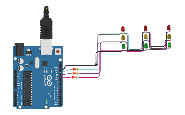 Circuit design traffic light - Tinkercad