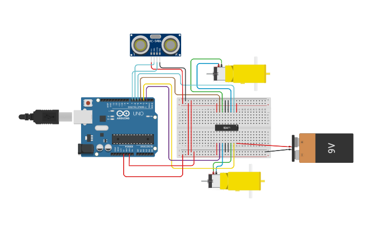 Circuit design روبوت بسيط باستخدام محركين DC - Tinkercad