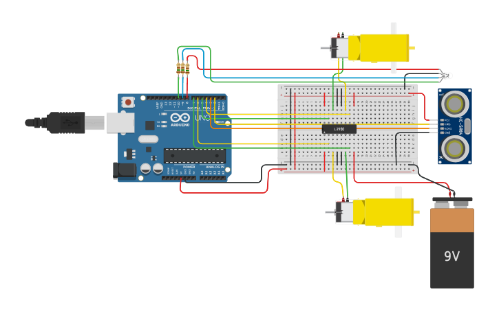 Circuit design CIRCUITO ARDUINO CARRO RADAR - Tinkercad
