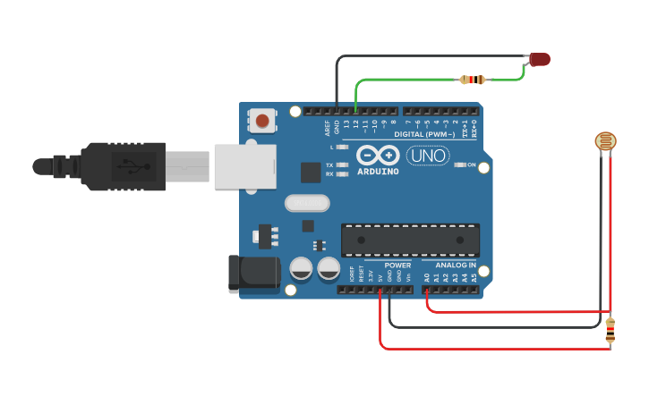 Circuit design Simulasi Sensor Cahaya - Tinkercad