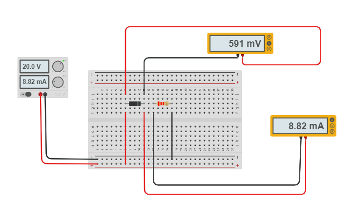 Circuit design Praktikum1-Karakterisasi Dioda - Tinkercad