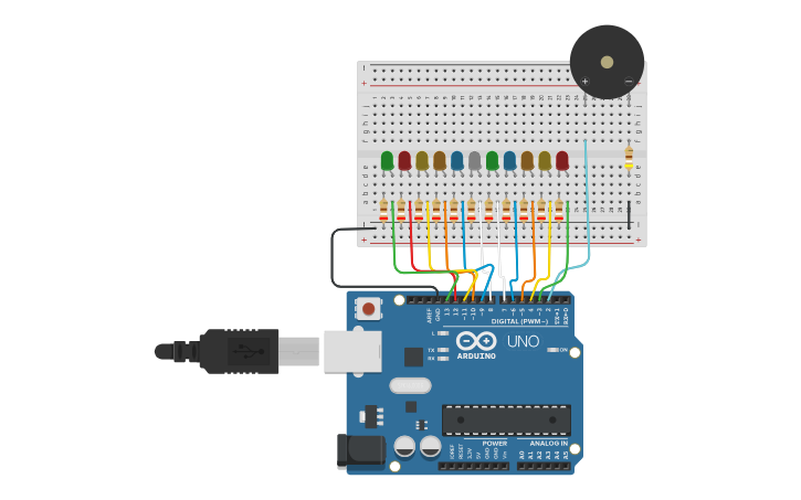 Circuit design led1 led2 led2 ..... - Tinkercad