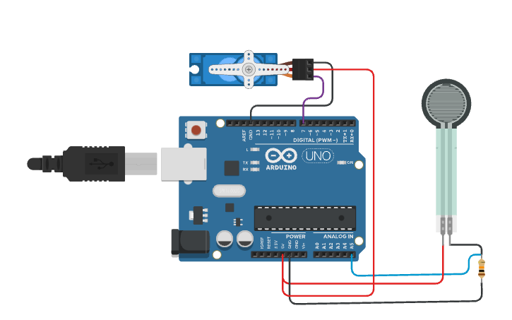 Circuit Design Arduino Force Sensor Servo Tinkercad